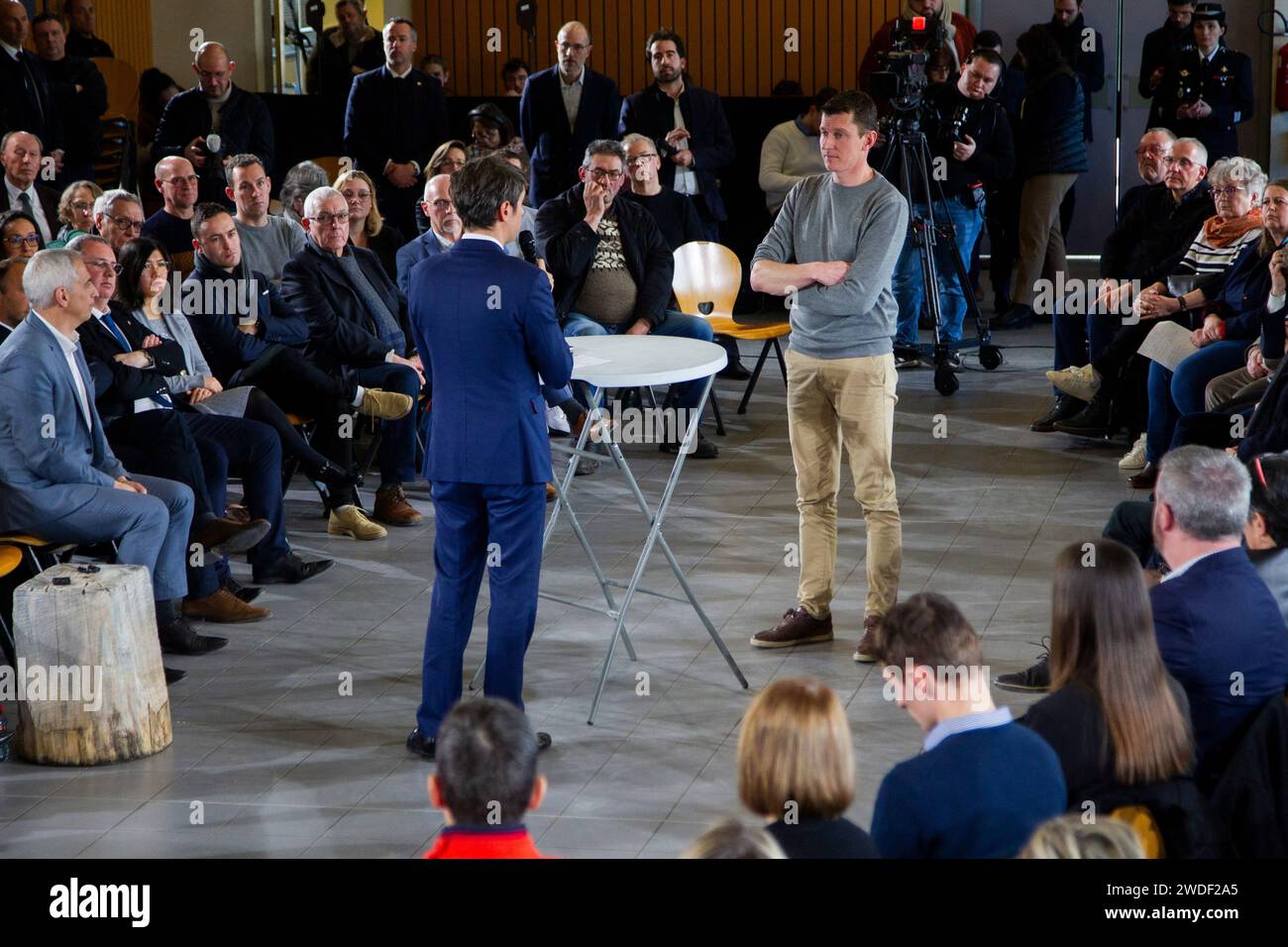French Prime Minister Gabriel Attal attends a debate with local ...