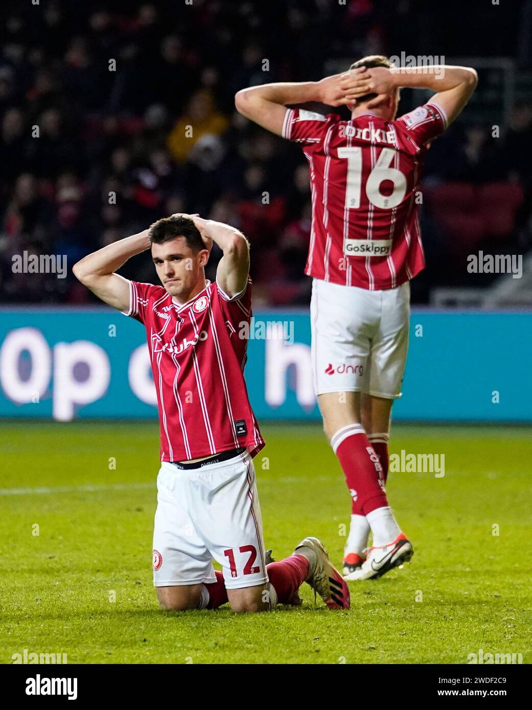 Bristol City's Jason Knight (left) and Rob Dickie rue a missed chance ...