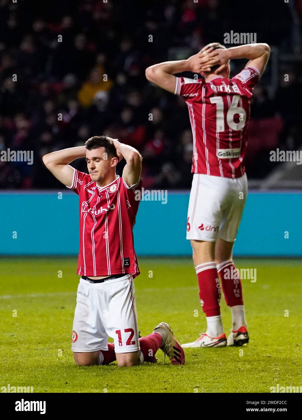Bristol City's Jason Knight (left) and Rob Dickie rue a missed chance ...