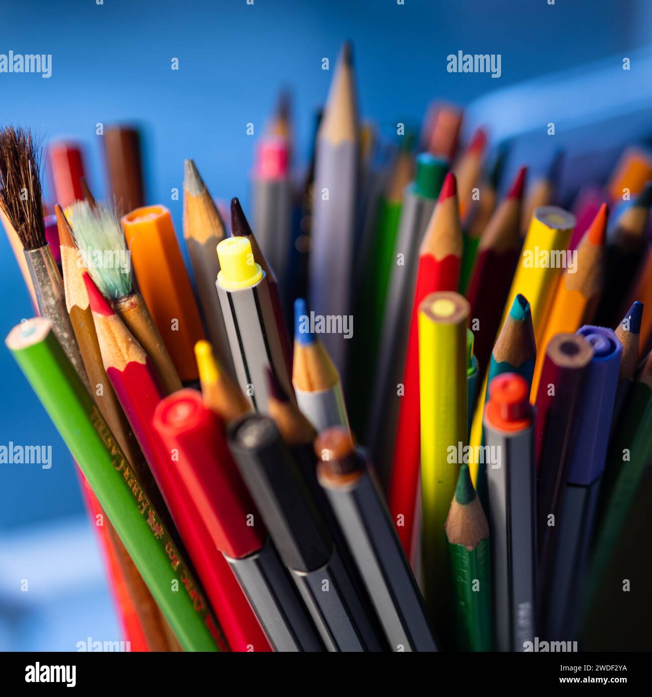 Color pencils and pens in a bunch Stock Photo - Alamy