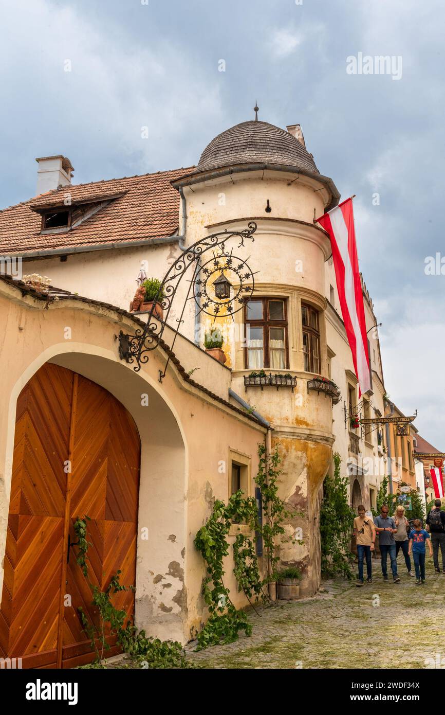 Dürnstein, Lower Austria – AT – June 8, 2023 Vertical image of tourists ...