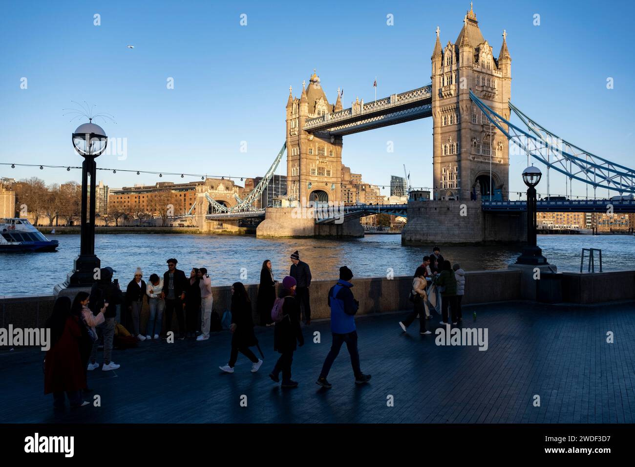 View of Tower Bridge in early evening light from More London, where ...