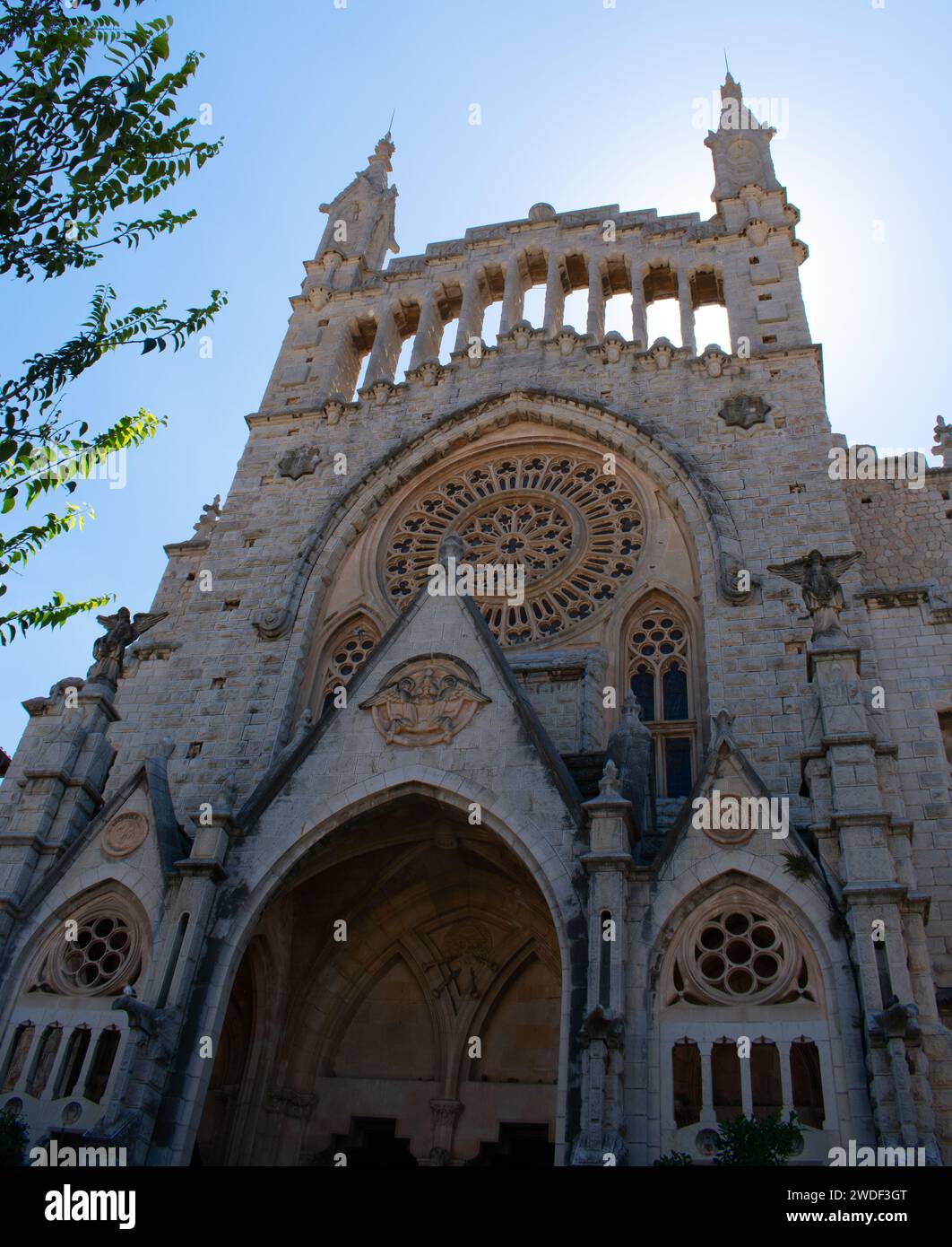 Iconic medieval church located next to famous wooden tram in Soller ...