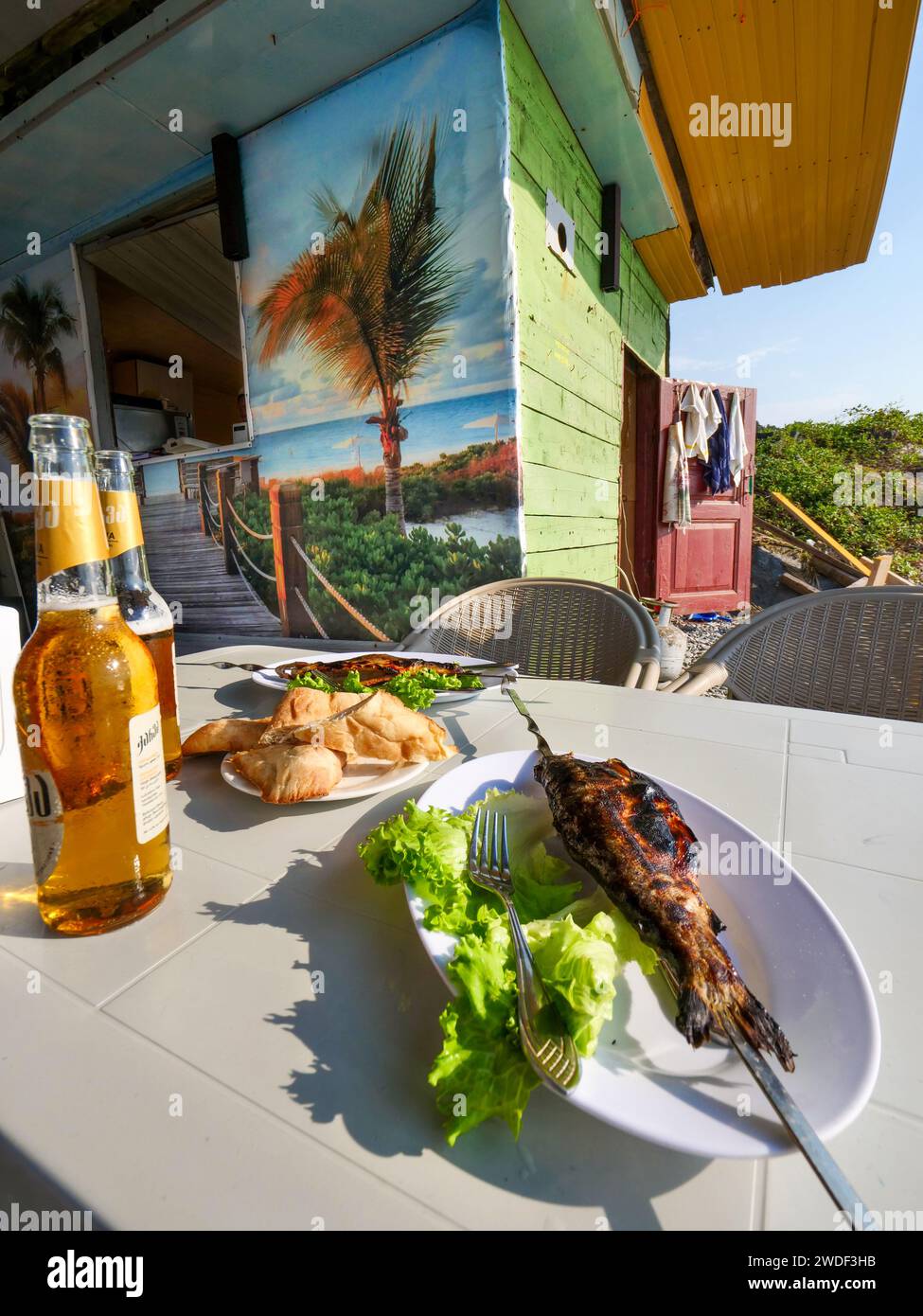 Grilled fish on a beach Stock Photo - Alamy