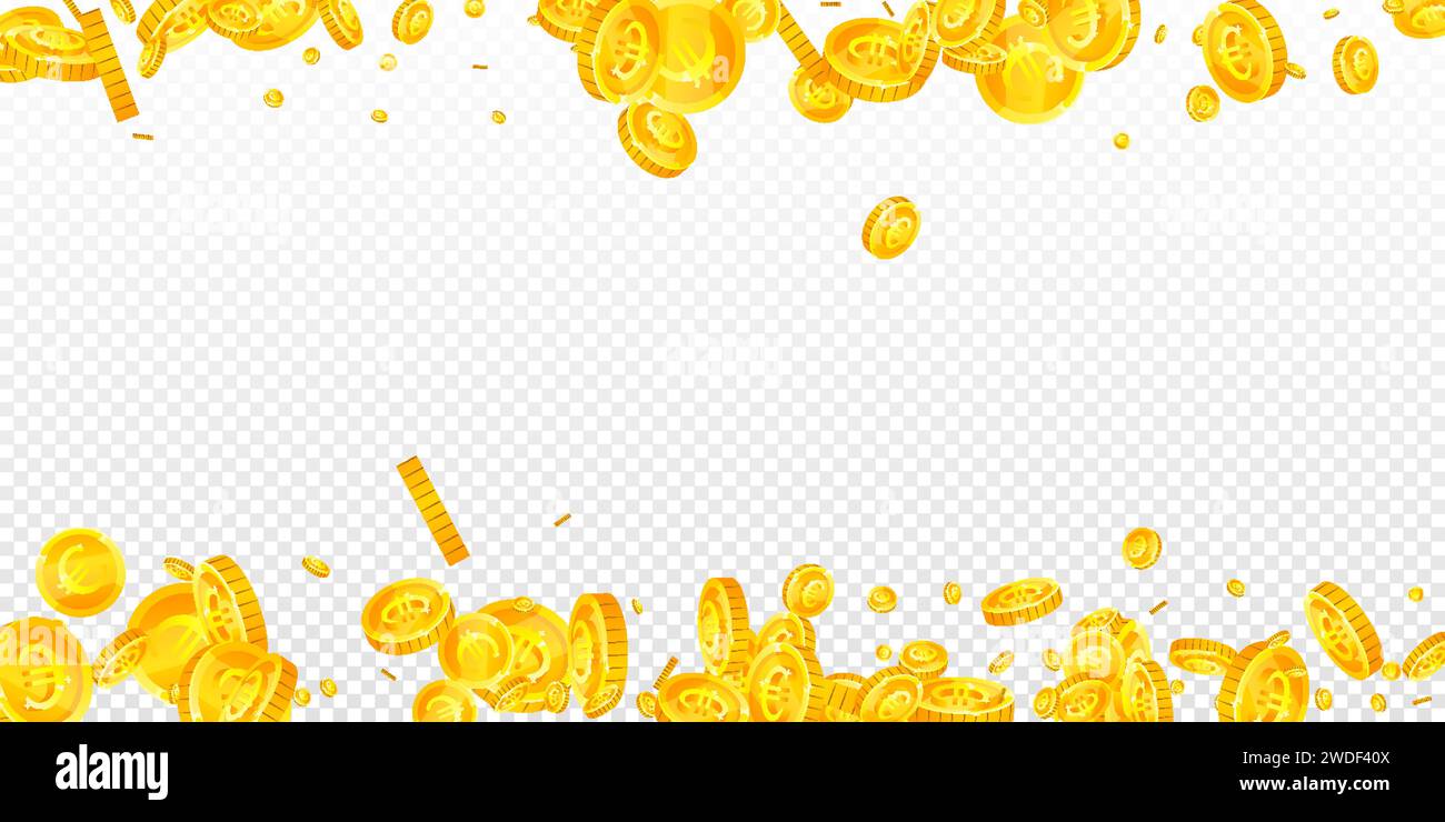 European Union Euro coins falling. Scattered gold EUR coins. Europe ...
