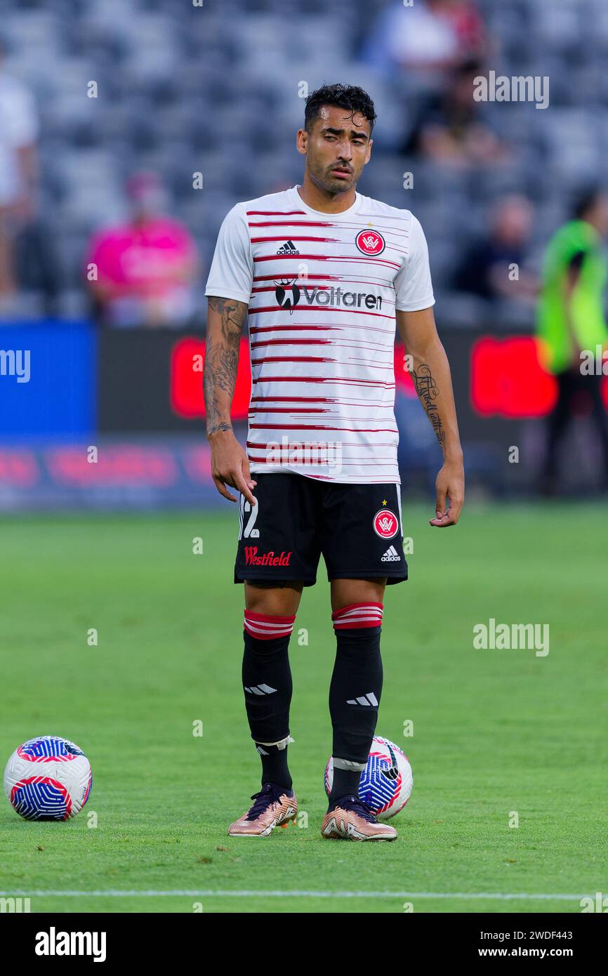 Sydney, Australia. 20th Jan, 2024. Gabriel Cléùr of the Wanderers warms ...