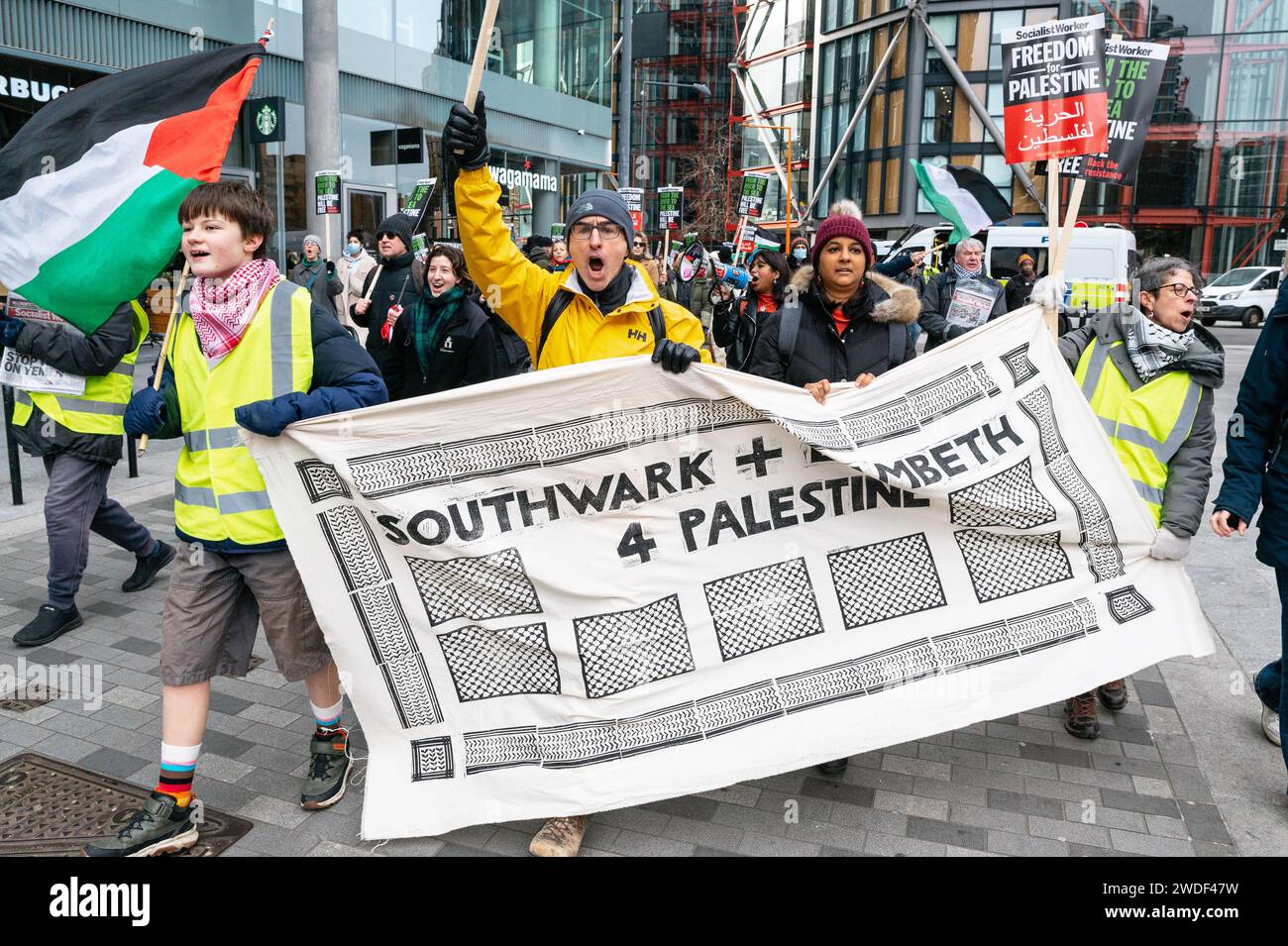 London, UK. 20 January 2024. Pro-Palestine protesters gather outside ...