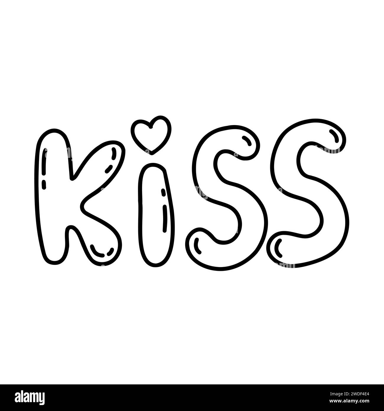Lettering word kiss. Convex letters. Valentines day concept. Black and ...