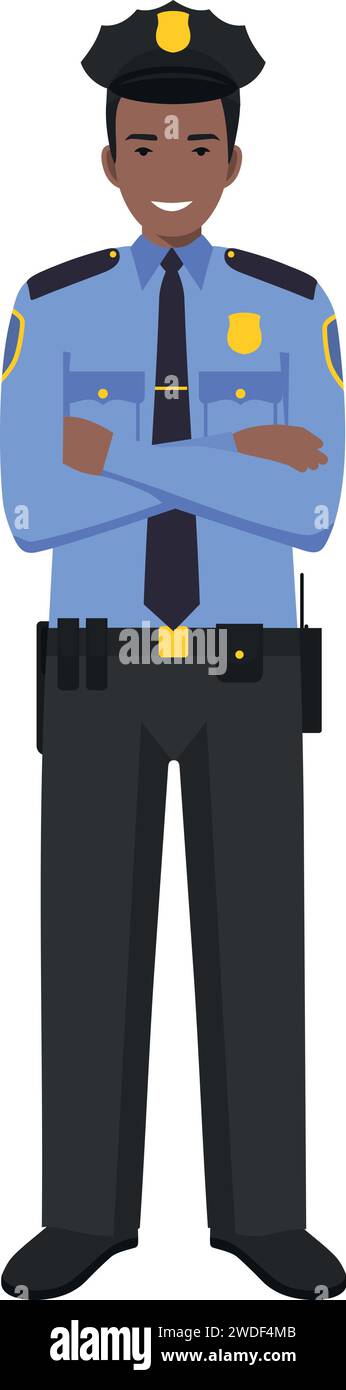 Standing African American Policeman Officer in Traditional Uniform ...