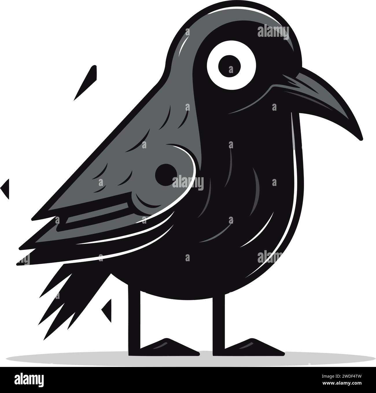 Cute cartoon black crow isolated on white background. Vector ...