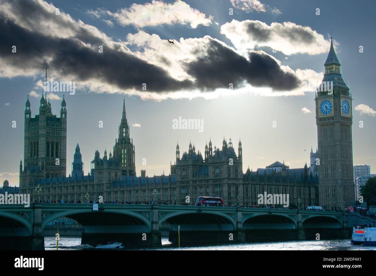 Big Ben Clock tower from across the Thames river. UK, London Stock ...