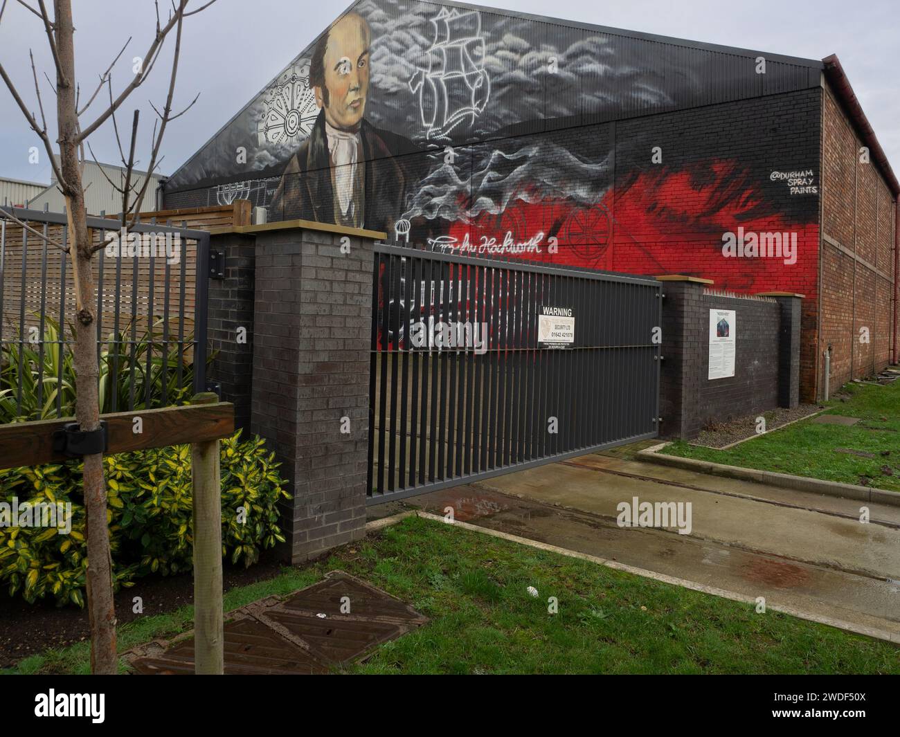 Warehouse in middlesbrough with a mural celebrating timothy hackworth ...