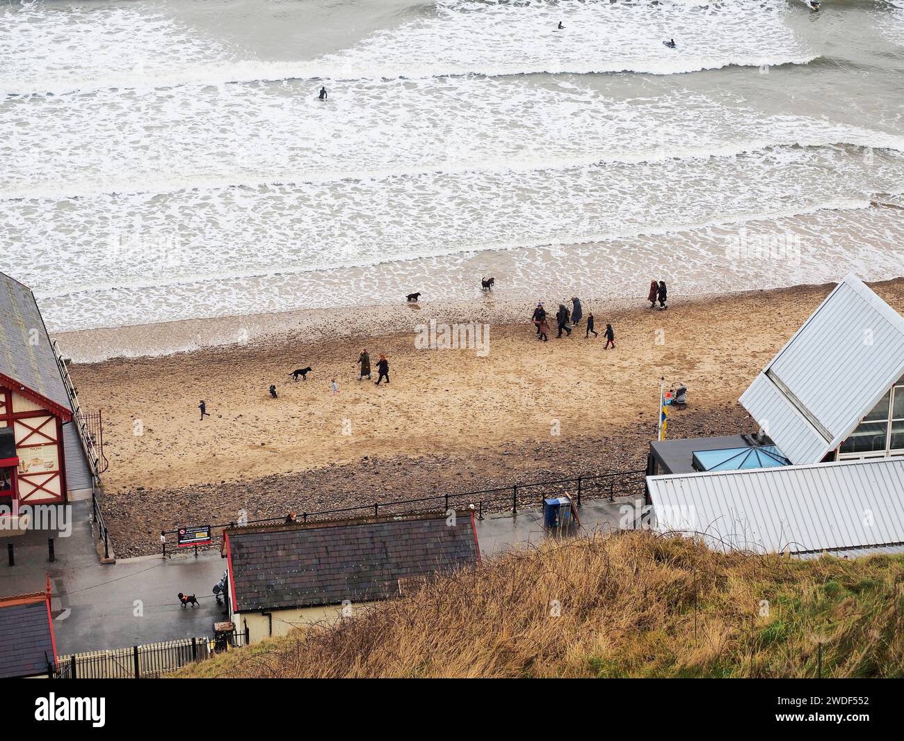 View from the top of the Saltburn Cliff Funicular looking down to the ...