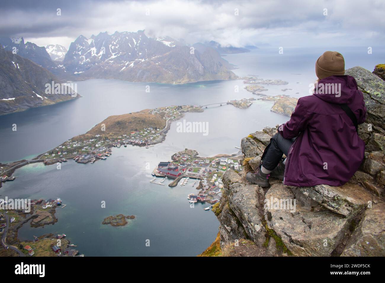 Reine, Lofoten, Norway. Arieal view of the small fishing village know ...