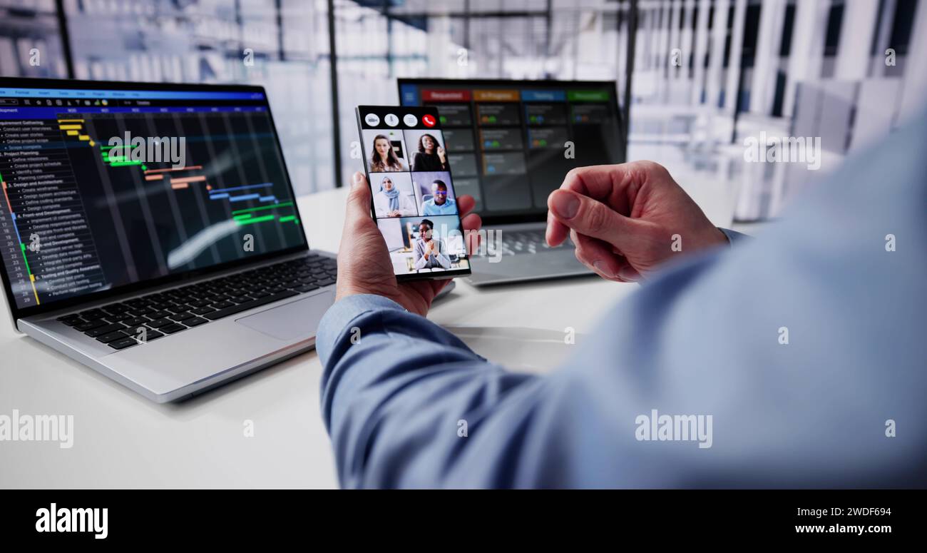 Virtual Video Conference Call Meeting And Financial Presentation Stock ...