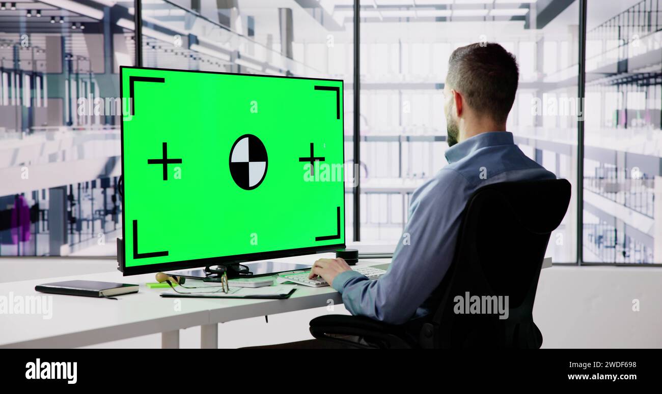 Blank Desktop Computer Screen In Office. Man Looking At Job Screen ...