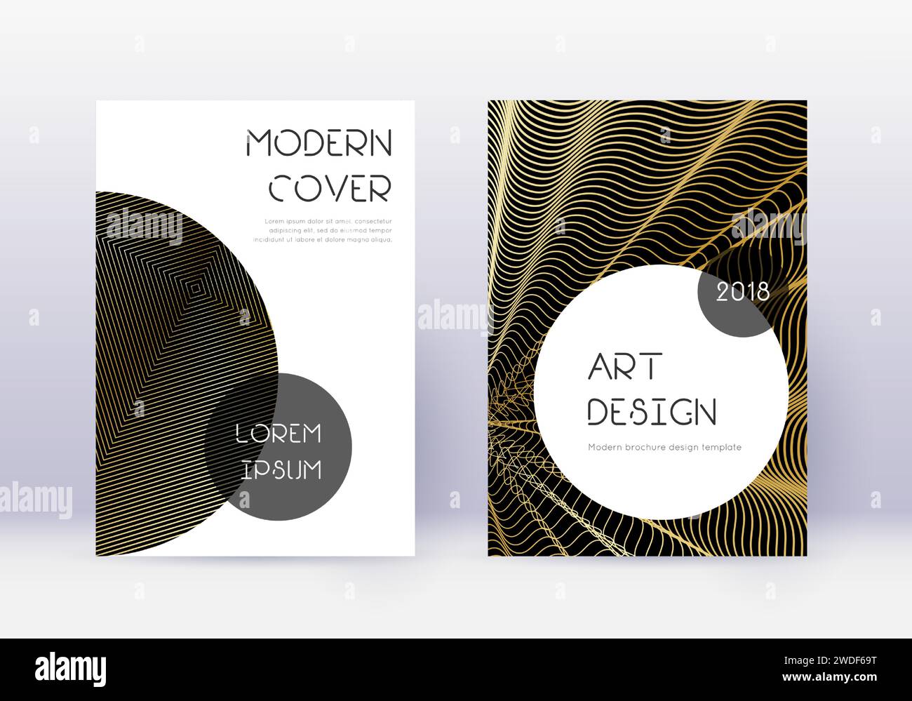 Trendy cover design template set. Gold abstract lines on black ...