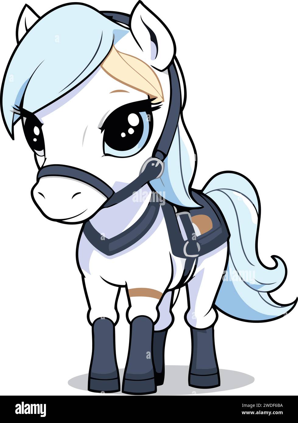 Cute cartoon horse with blue eyes. Vector illustration isolated on ...