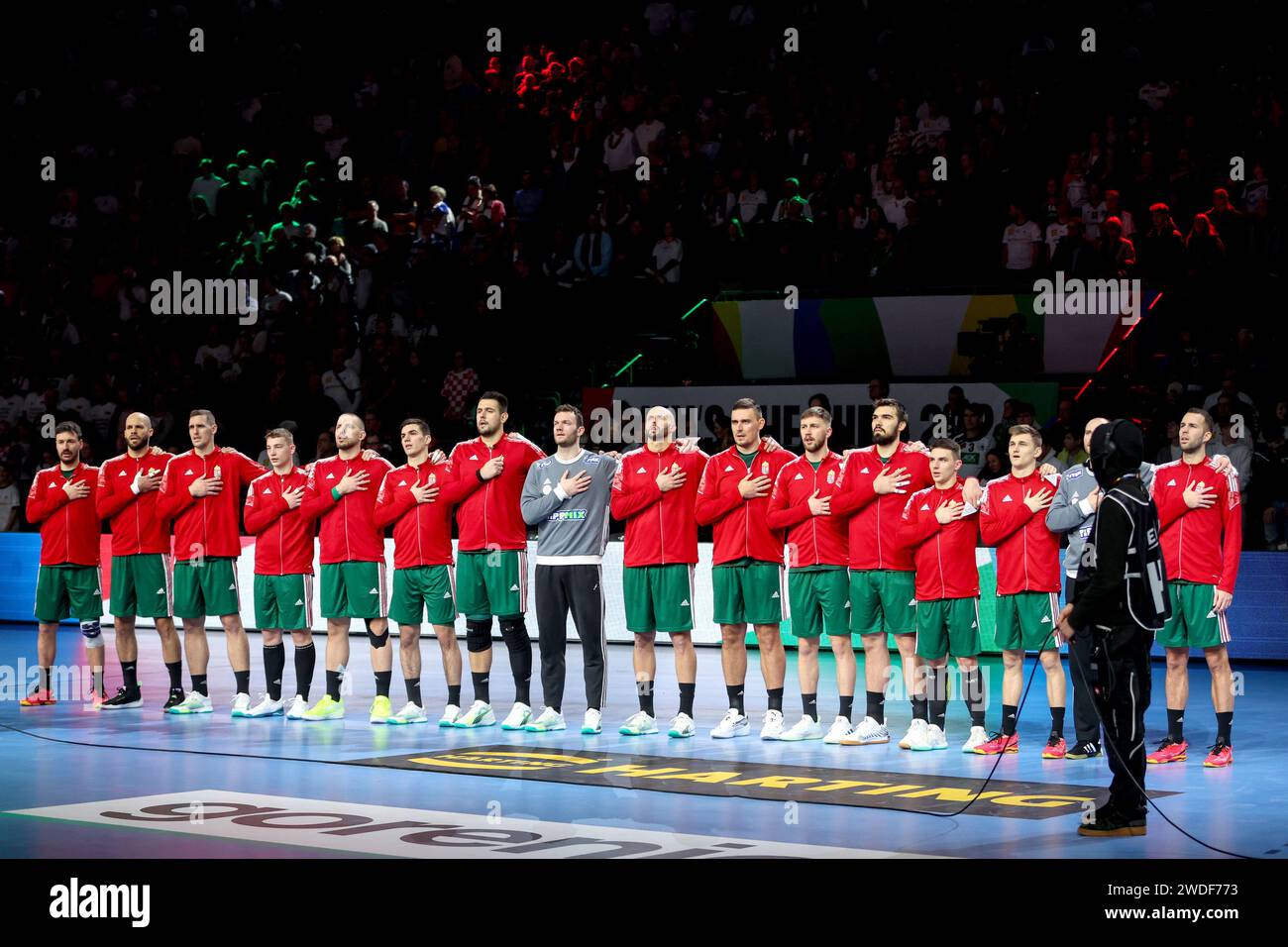 Zagreb, Croatia. 20th Jan, 2024. Players of hungary line up for the ...