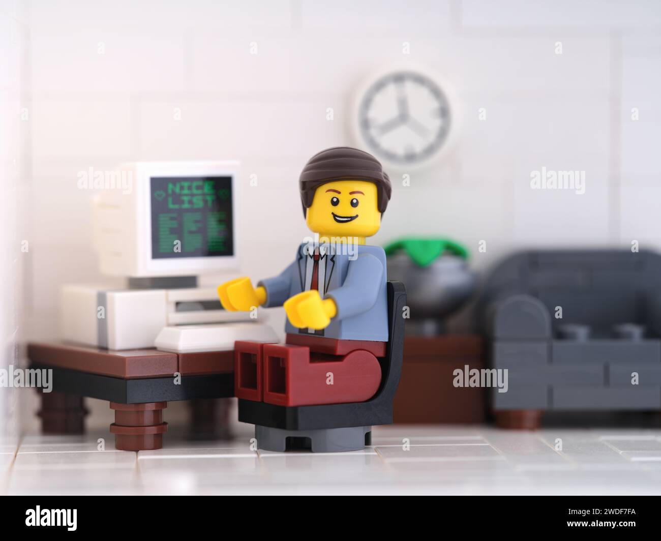 Tambov, Russian Federation - January 19, 2024 A Lego businessperson ...