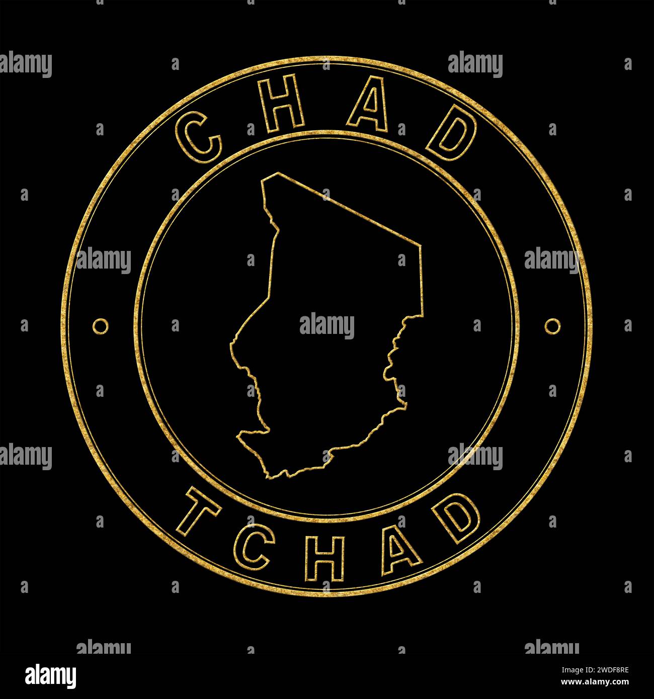 Map of Chad, Golden Stamp Black Background, Clipping Path Stock Photo ...