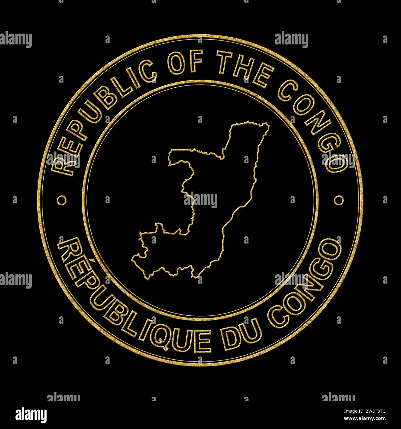Map of Congo, Golden Stamp Black Background, Clipping Path Stock Photo ...