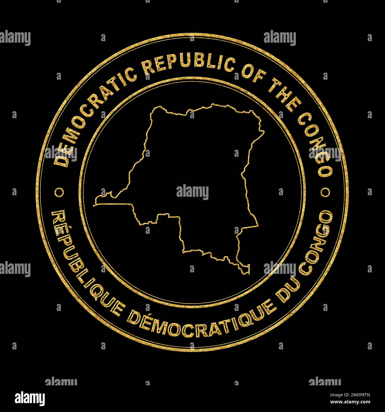 Map of Democratic Republic Congo, Golden Stamp Black Background ...