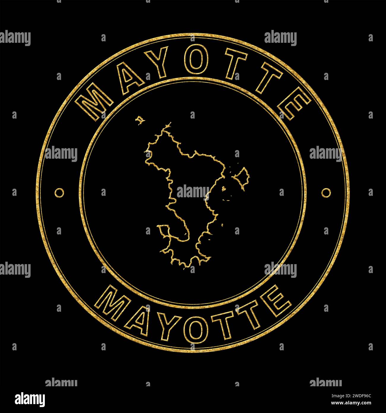 Map of Mayotte, Golden Stamp Black Background, Clipping Path Stock ...