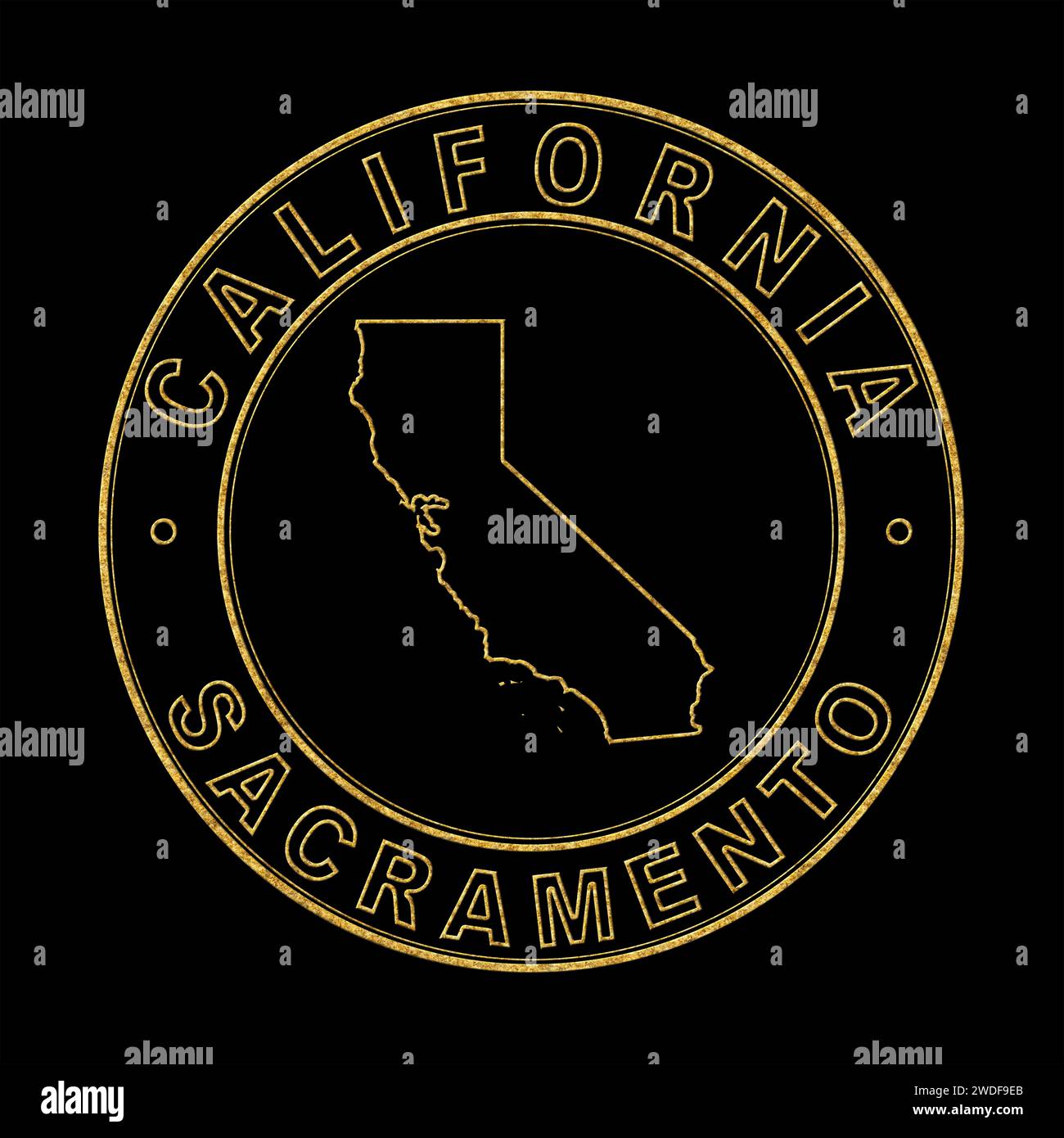 Map of California, Golden Stamp Black Background, Clipping Path Stock ...