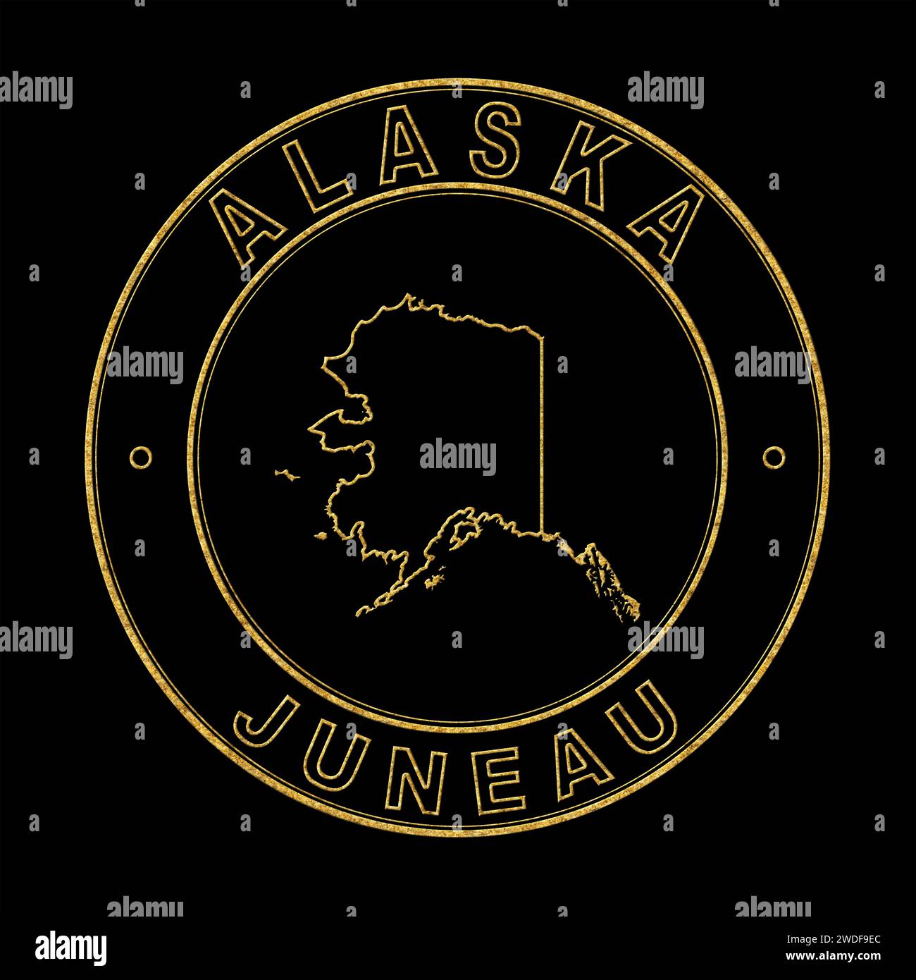 Map of Alaska, Golden Stamp Black Background, Clipping Path Stock Photo ...