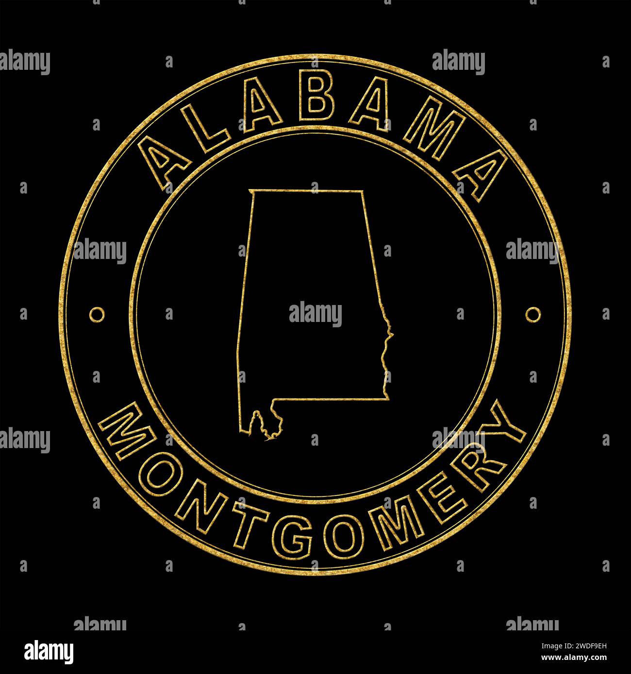 Map of Alabama, Golden Stamp Black Background, Clipping Path Stock ...