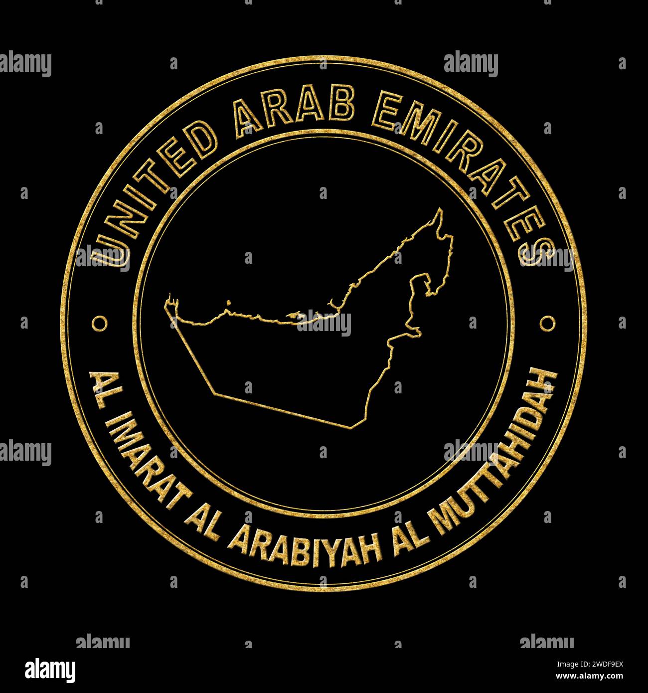Map of United Arab Emirates, Golden Stamp Black Background, Clipping ...