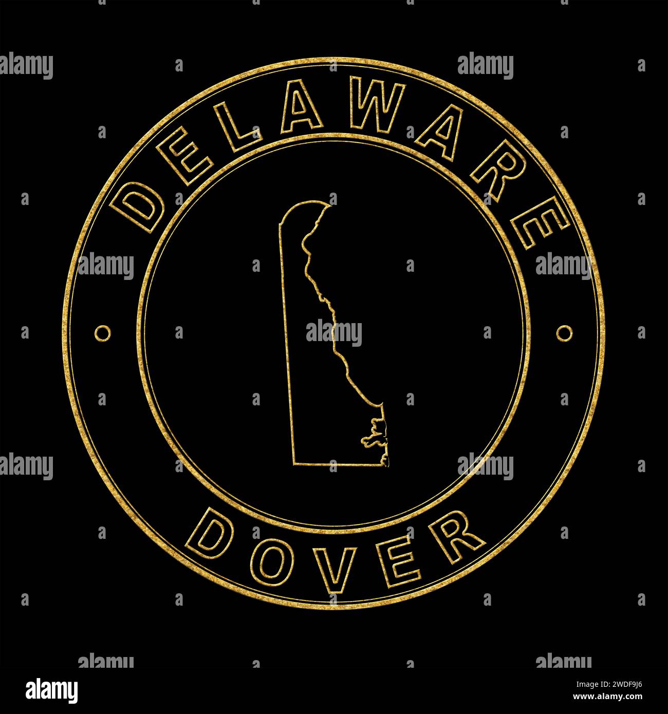Map of Delaware, Golden Stamp Black Background, Clipping Path Stock ...