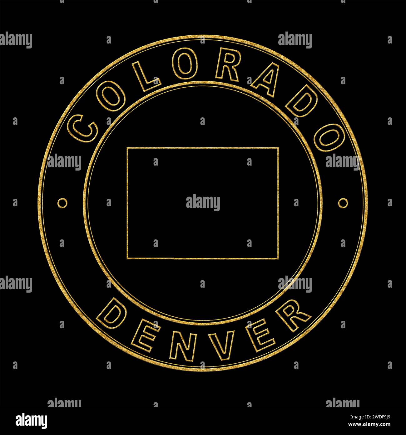 Map of Colorado, Golden Stamp Black Background, Clipping Path Stock ...