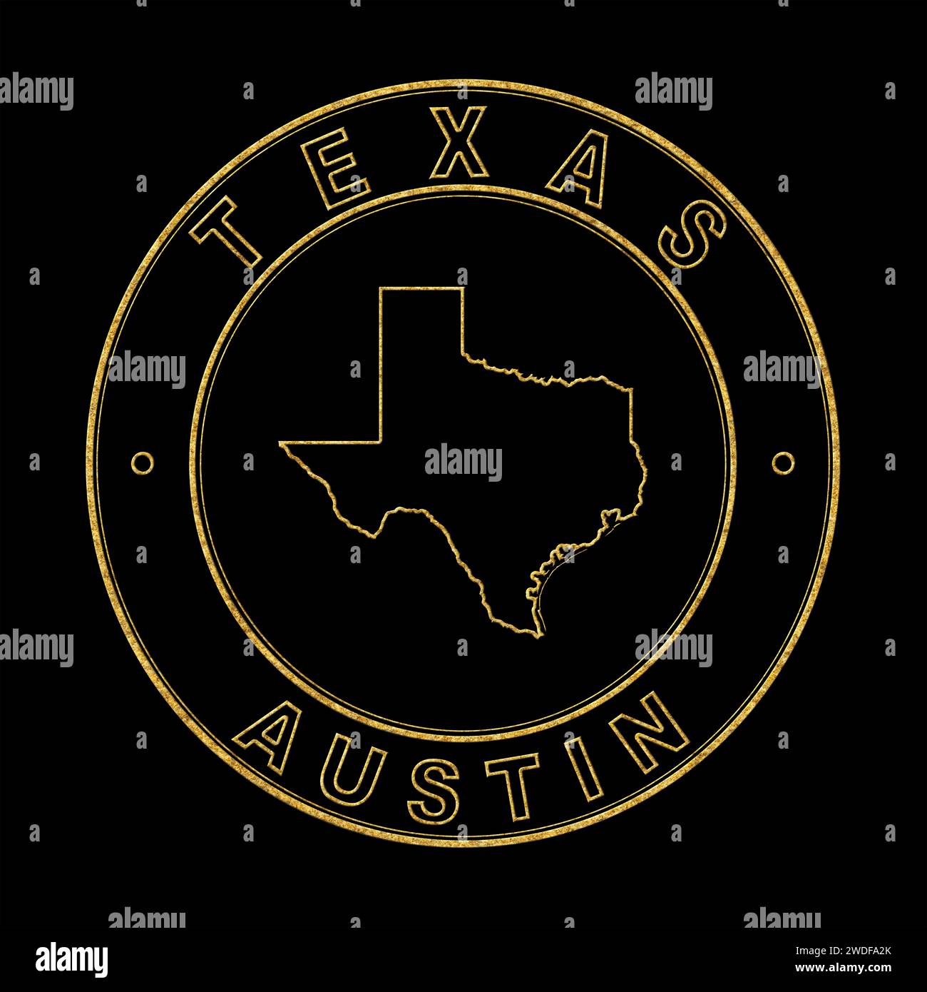 Map of Texas, Golden Stamp Black Background, Clipping Path Stock Photo ...