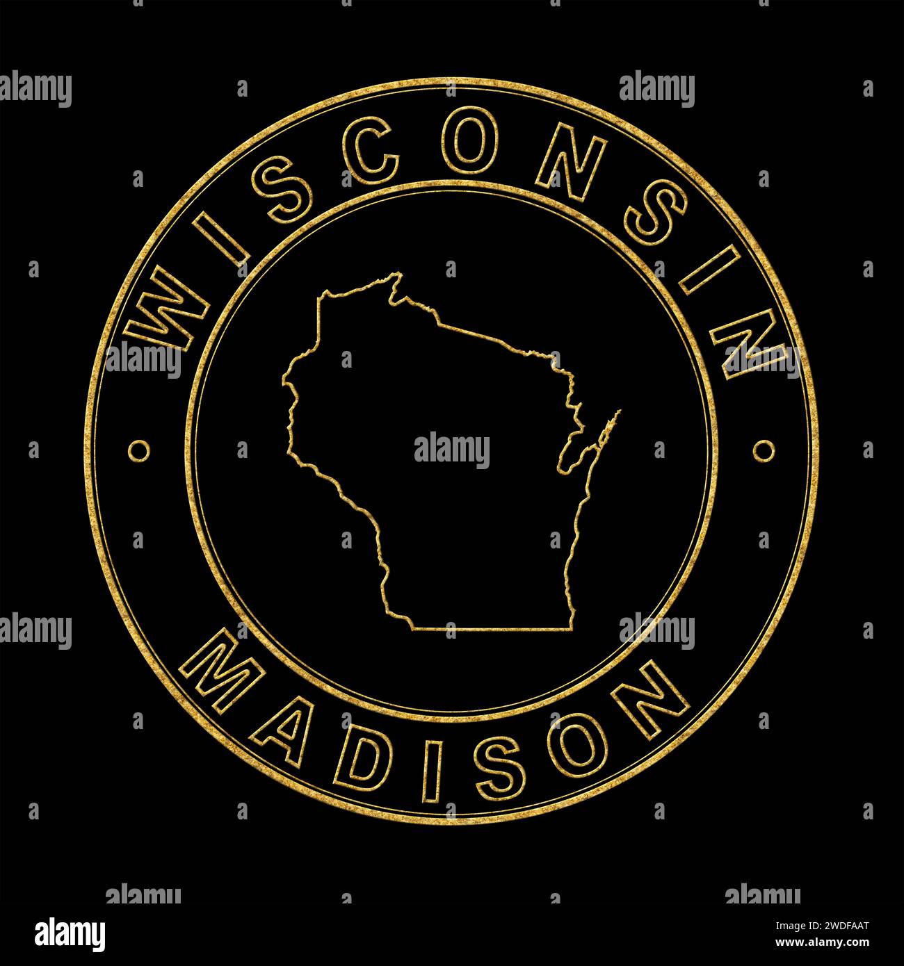 Map of Wisconsin, Golden Stamp Black Background, Clipping Path Stock ...
