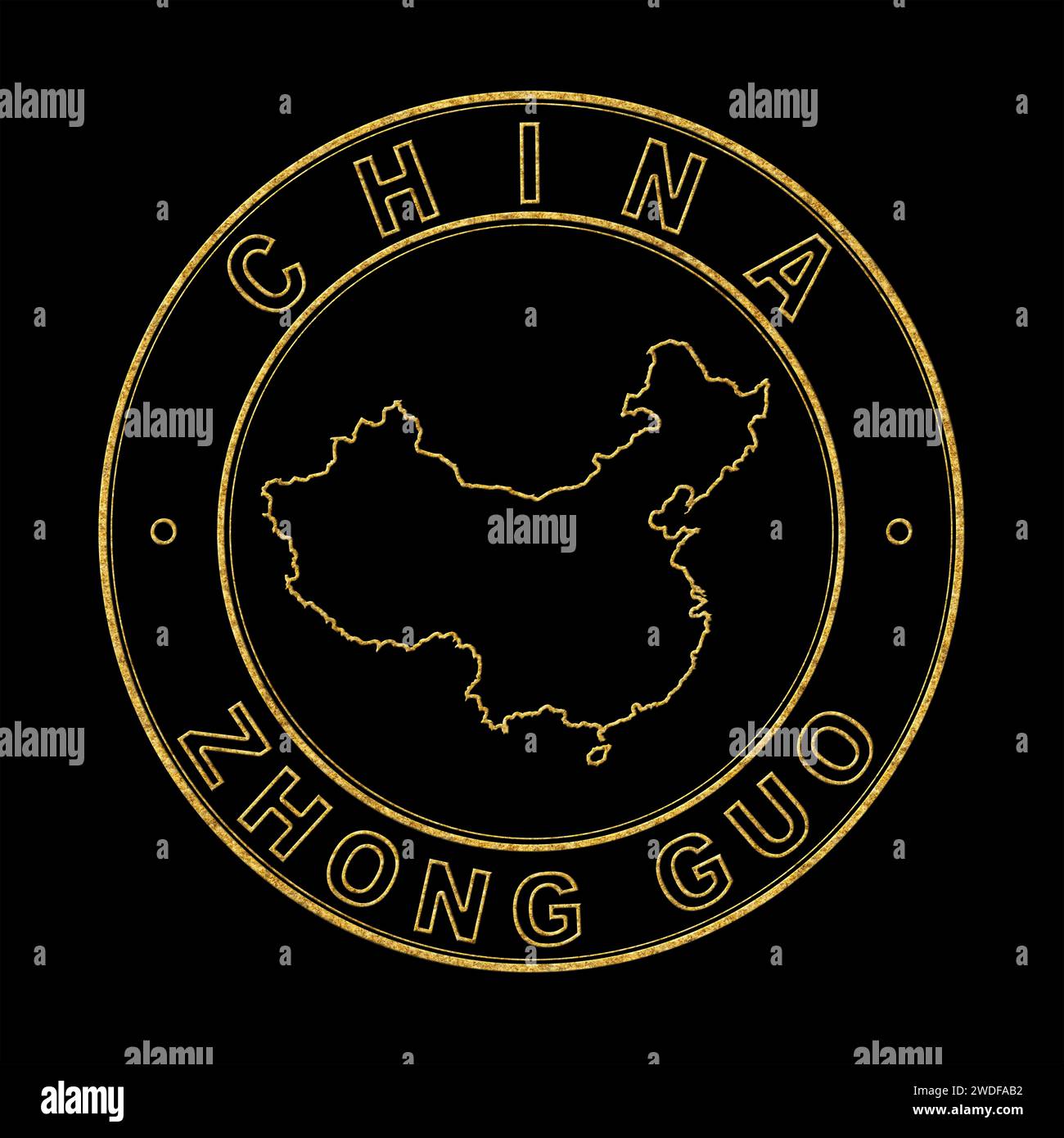 Map of China, Golden Stamp Black Background, Clipping Path Stock Photo ...