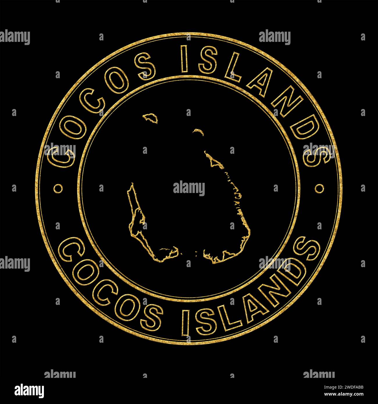 Map of Cocos Islands, Golden Stamp Black Background, Clipping Path ...