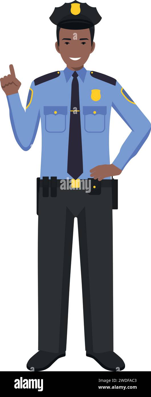 Standing African American Policeman Officer in Traditional Uniform ...