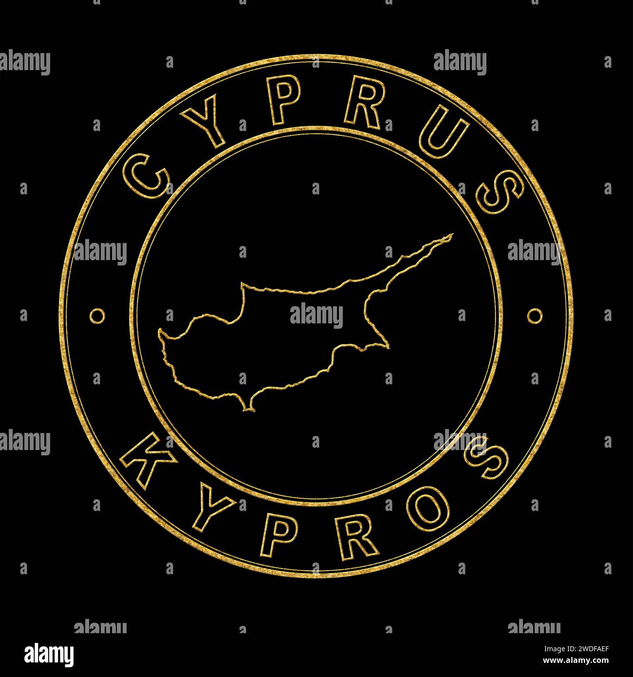 Map of Cyprus, Golden Stamp Black Background, Clipping Path Stock Photo - Alamy