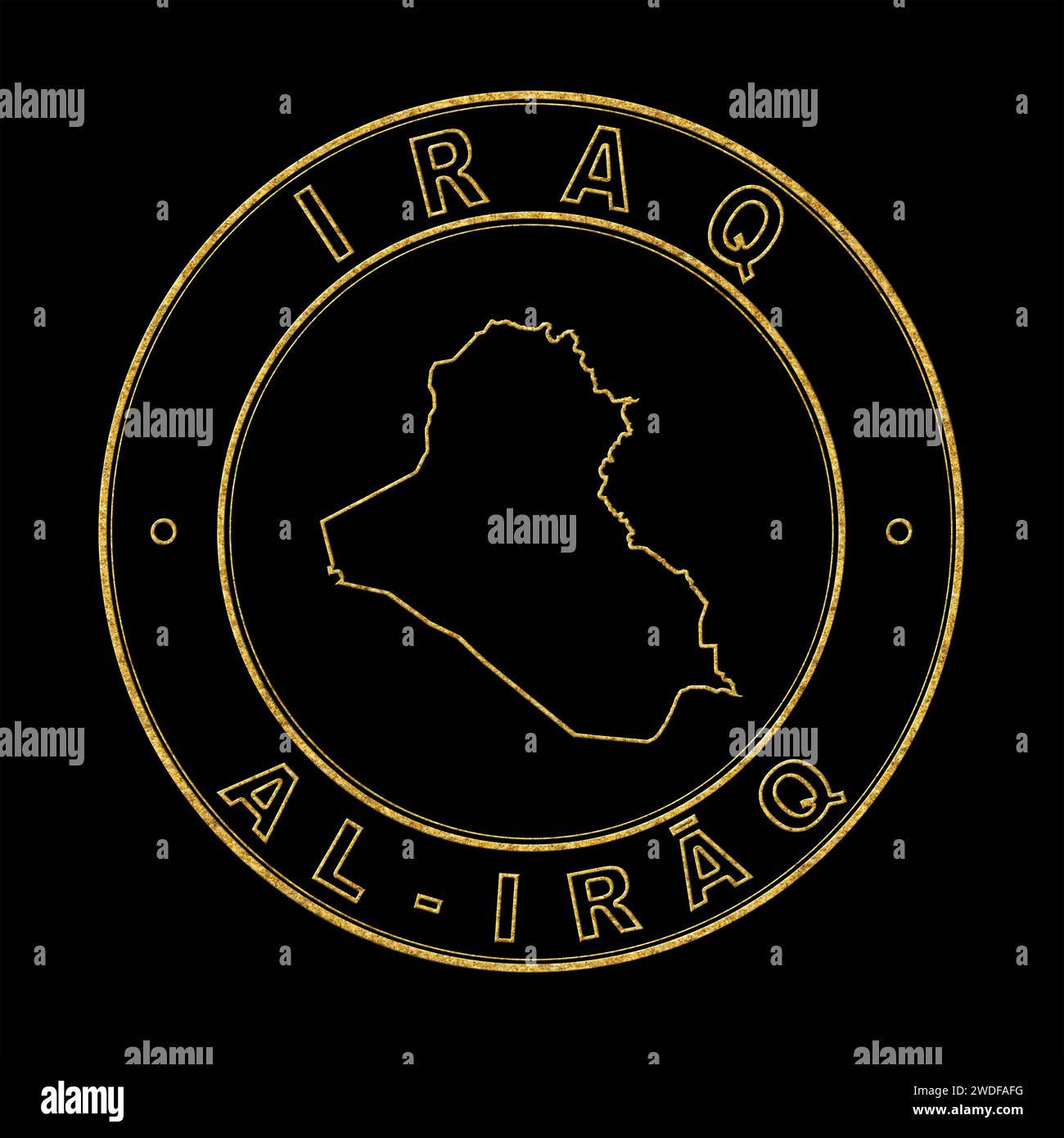 Map of Iraq, Golden Stamp Black Background, Clipping Path Stock Photo ...