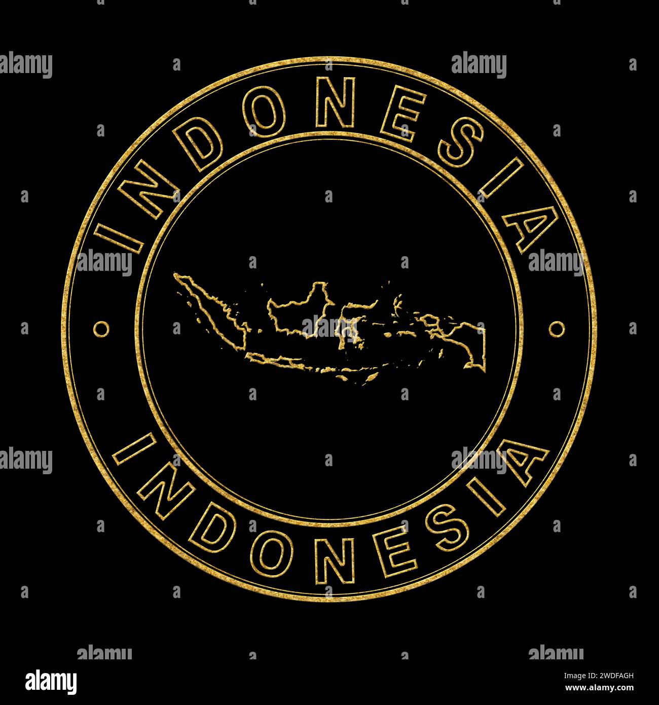 Map of Indonesia, Golden Stamp Black Background, Clipping Path Stock ...