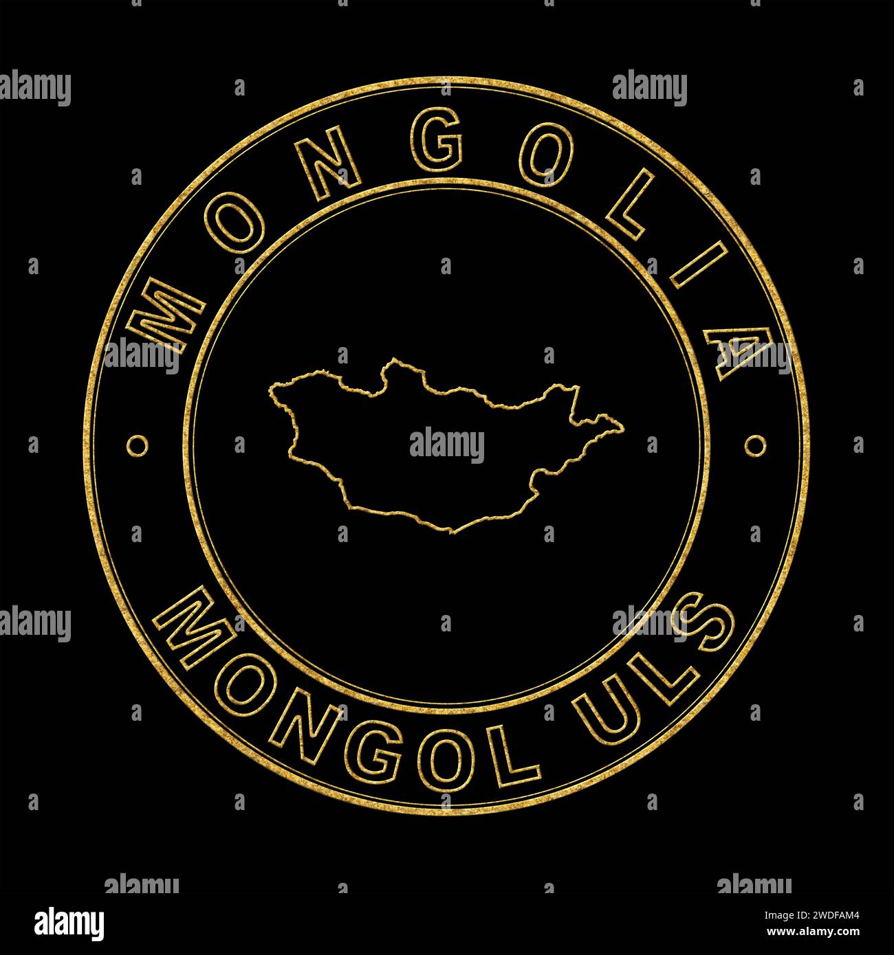 Map of Mongolia, Golden Stamp Black Background, Clipping Path Stock ...