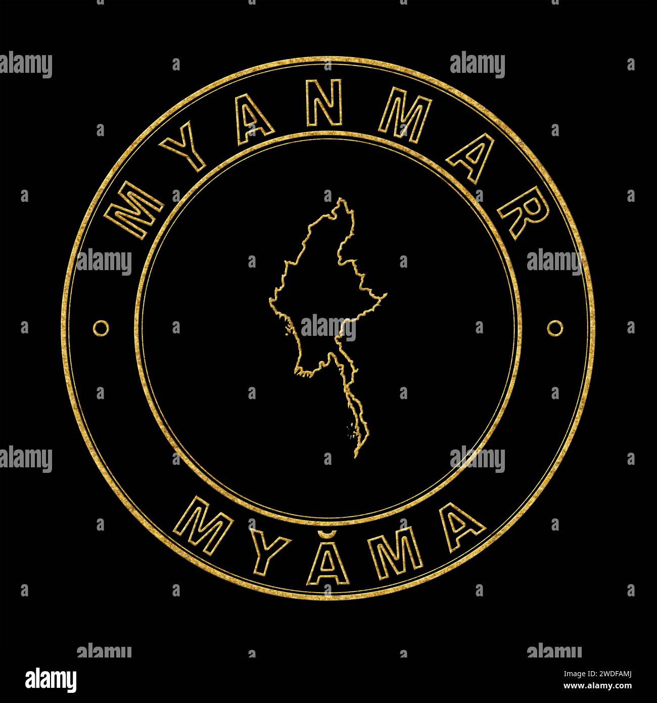 Map of Myanmar, Golden Stamp Black Background, Clipping Path Stock ...