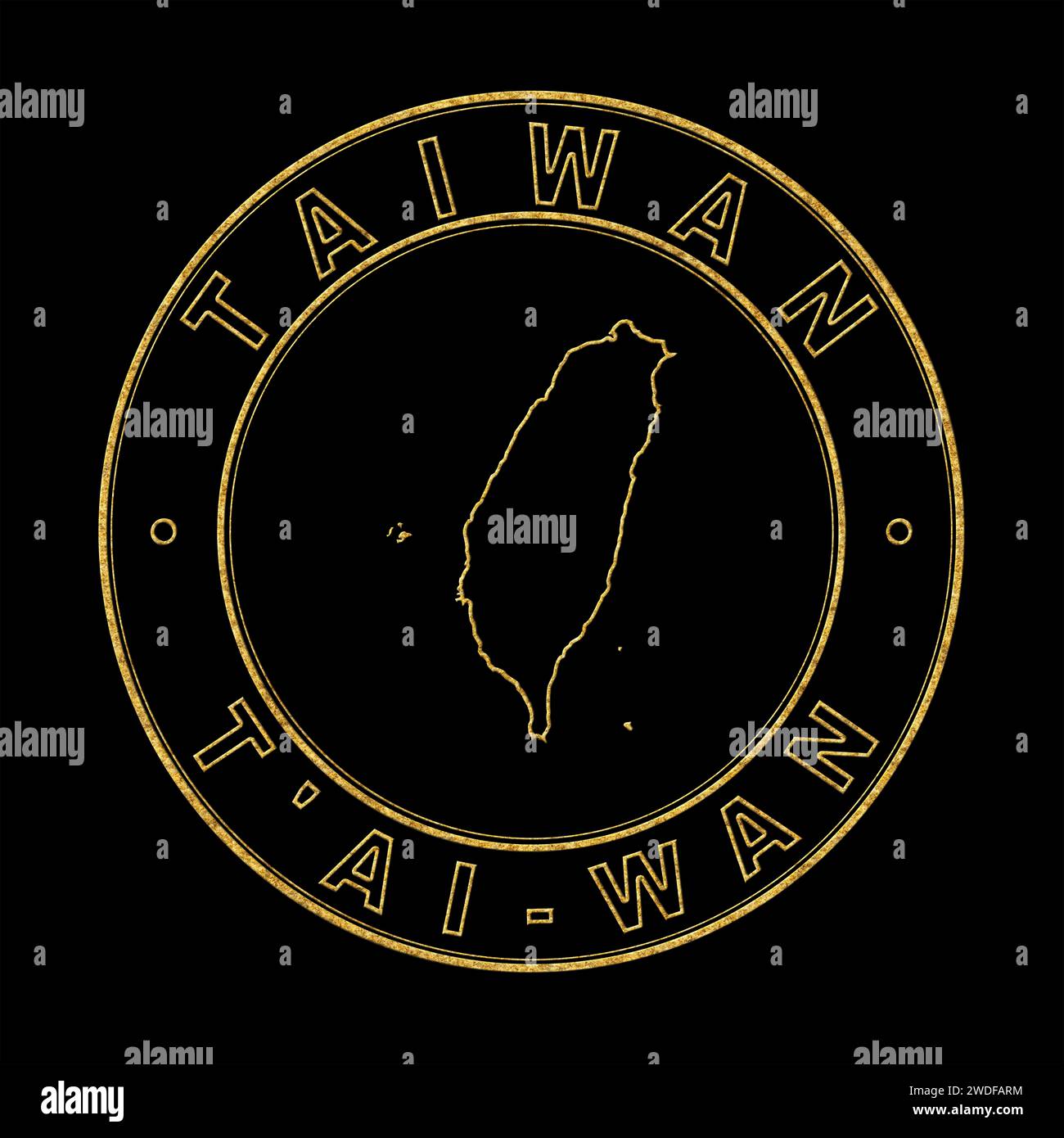 Map of Taiwan, Golden Stamp Black Background, Clipping Path Stock Photo ...