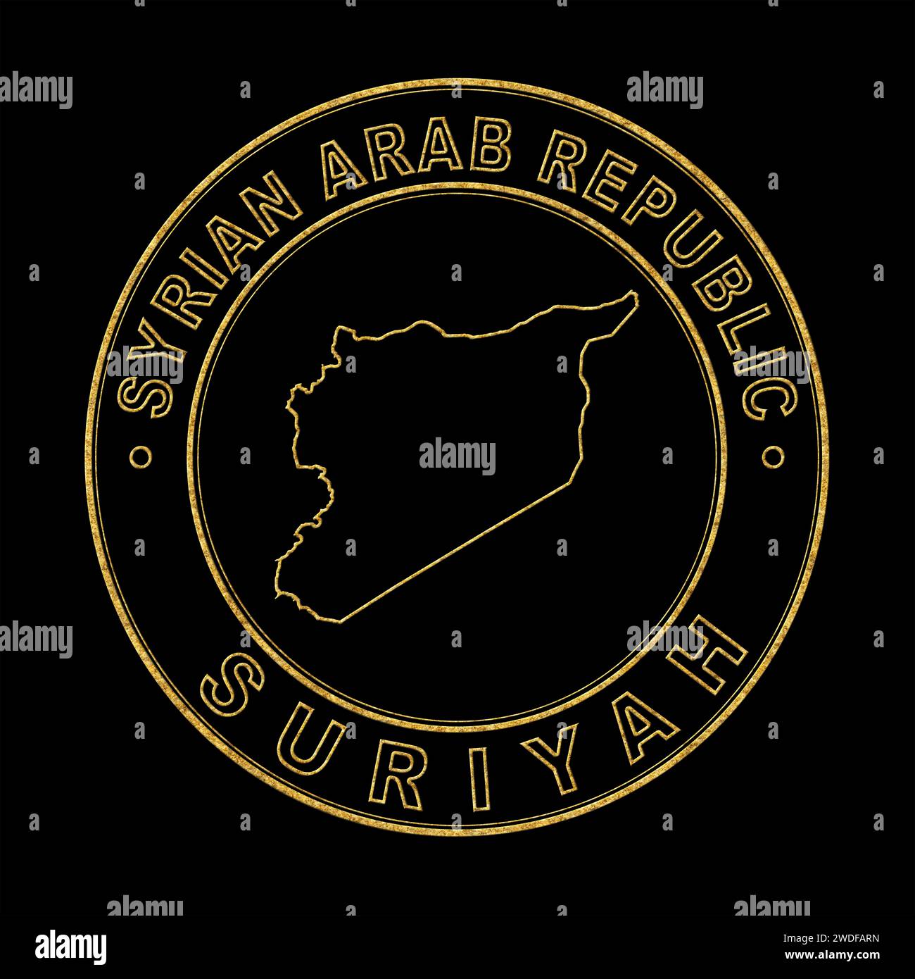 Map of Syria, Golden Stamp Black Background, Clipping Path Stock Photo ...