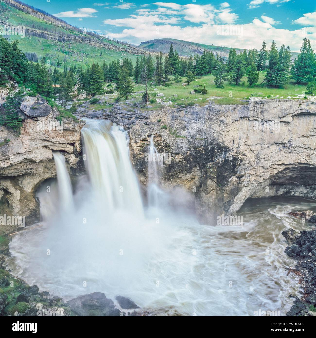 double waterfall on the boulder river near big timber, montana Stock ...