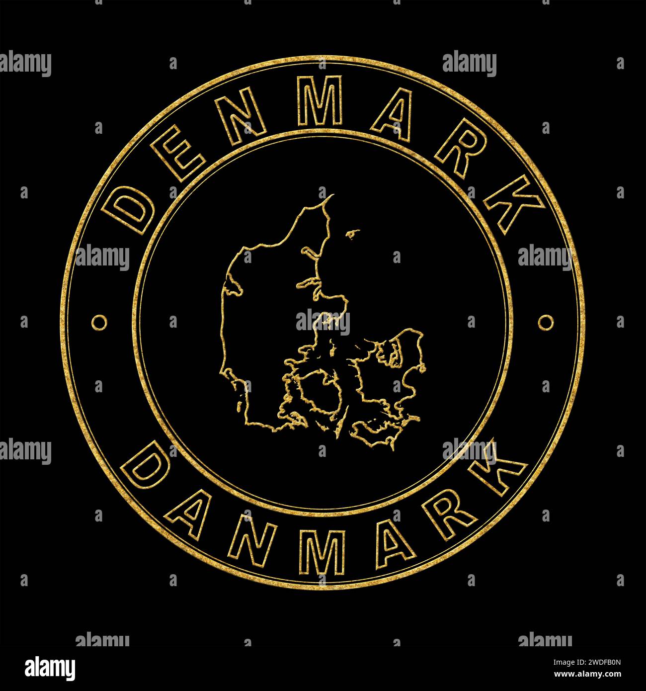 Map of Denmark, Golden Stamp Black Background, Clipping Path Stock ...