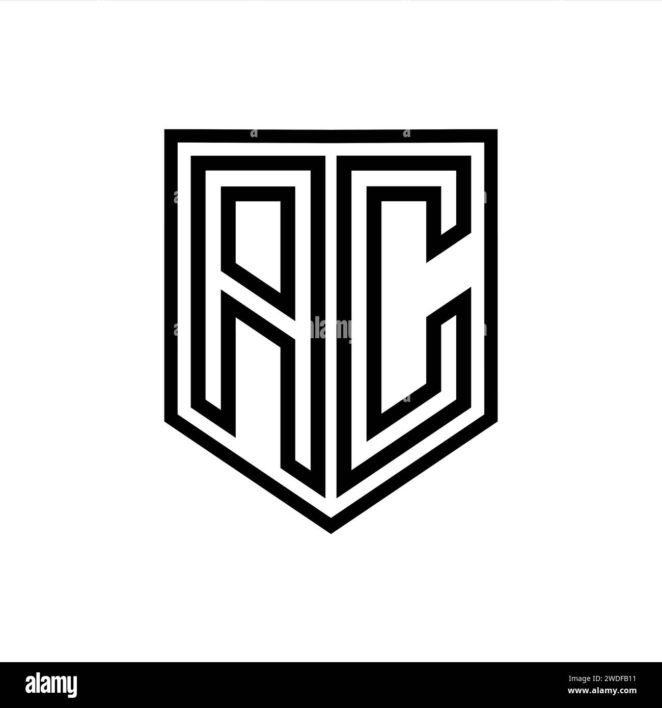 AC Letter Logo monogram shield geometric line inside shield isolated ...