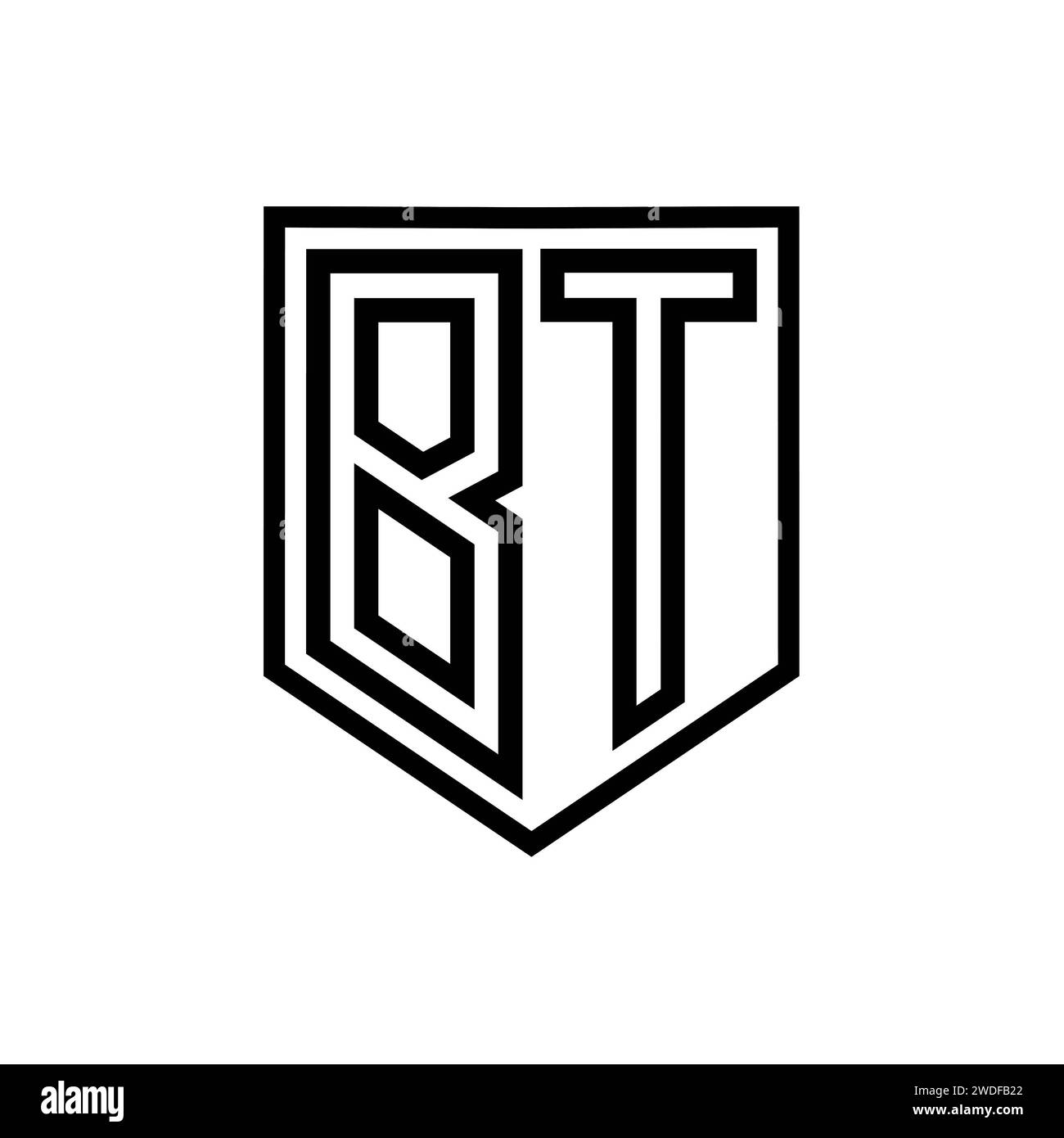 BT Letter Logo monogram shield geometric line inside shield isolated ...